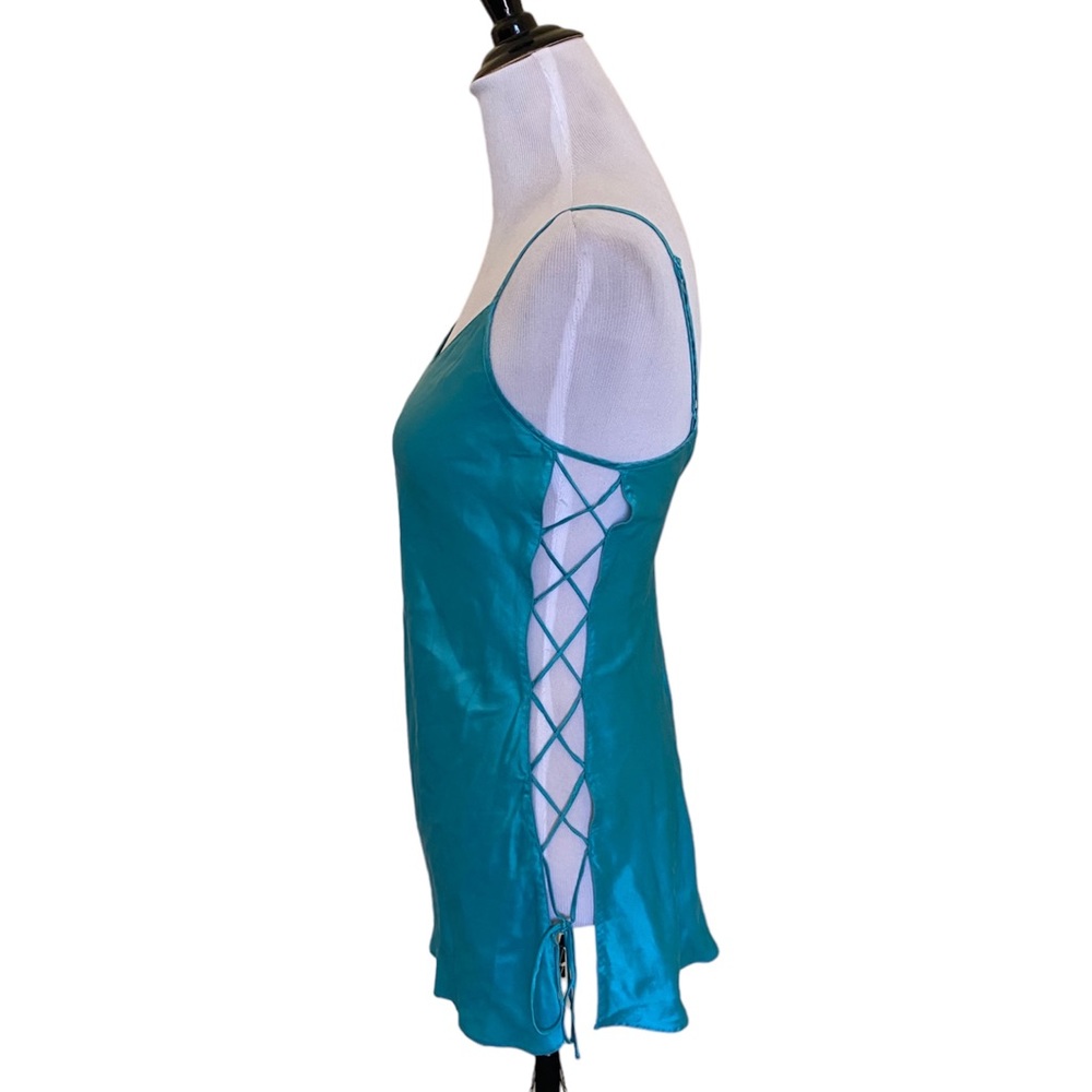 1990s Y2k Silk Victoria’s Secret Turquoise Chemise Op… - Gem